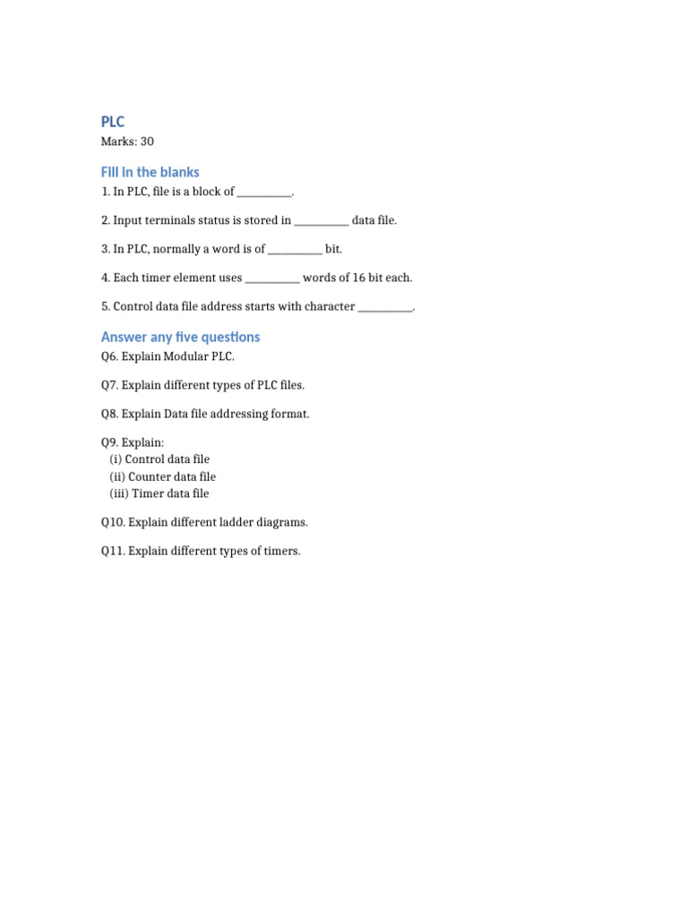 PLC Question Paper | PDF