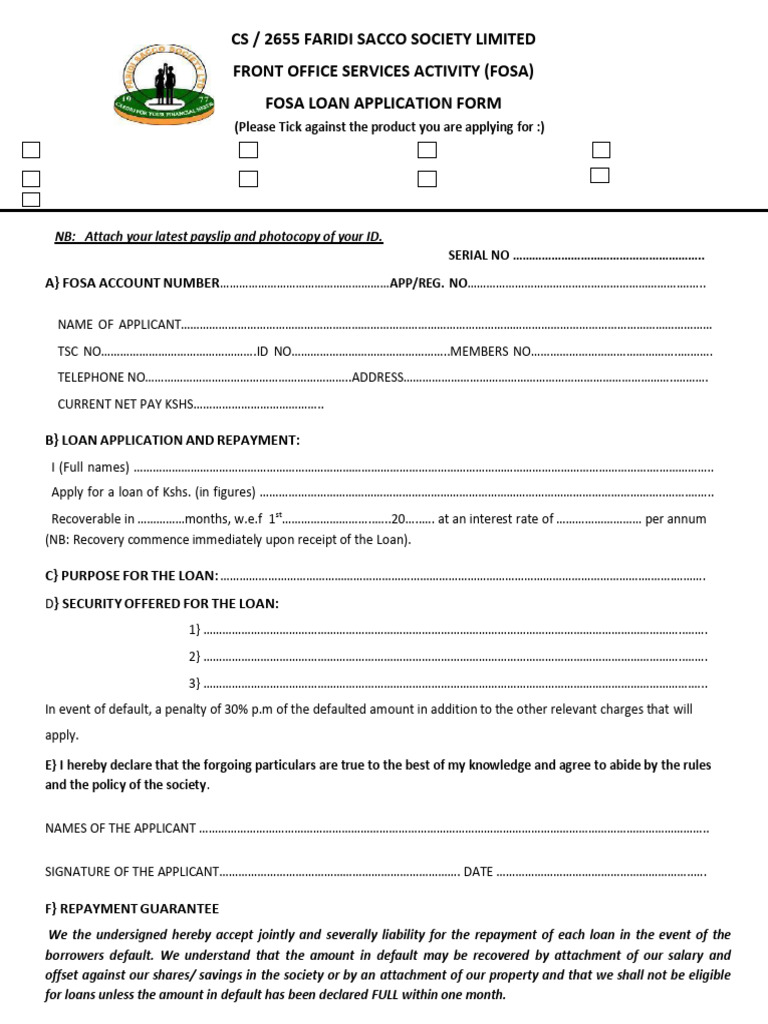 FOSA Loan Application Form Guide | PDF | Demand For Money | Loans