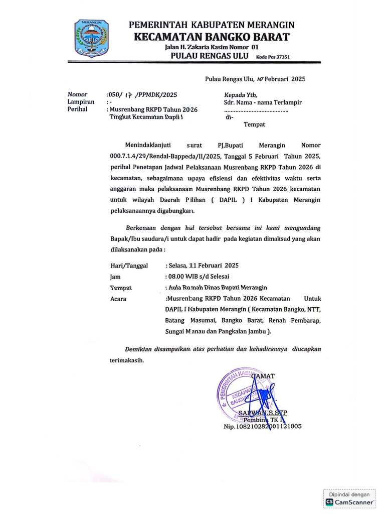Undangan Musrenbang 2026 Dapil 1 | PDF