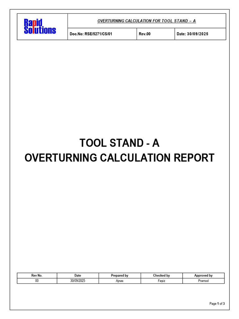 5271 - HLB Tool Stand A Overturning Calculation Report Rev.00 | PDF ...