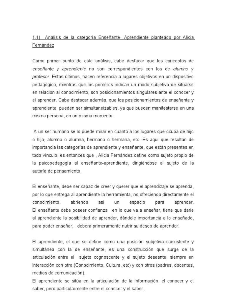 Análisis Categoria Enseñante-Aprendiente | PDF | Aprendizaje | Subjetividad