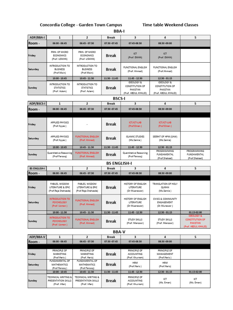 Bs Sem-I III V Vii Time Table Oct 2025 | PDF