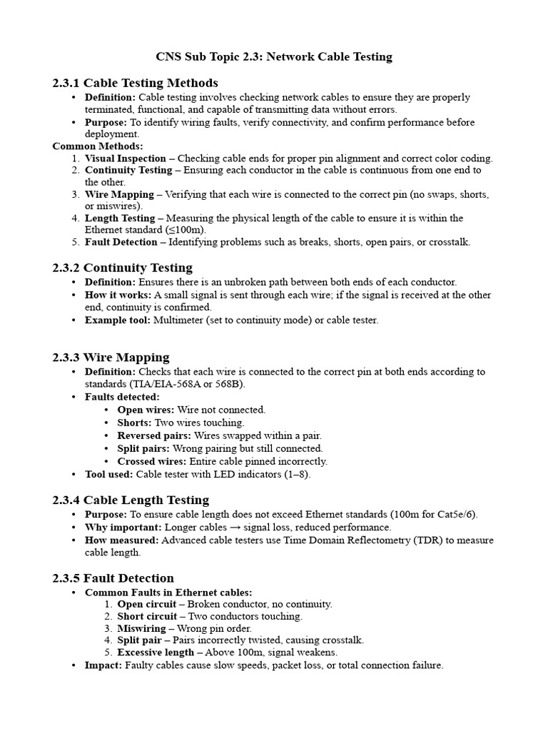 CNS 2 - Network Cable Testing | PDF | Telecommunications | Information ...