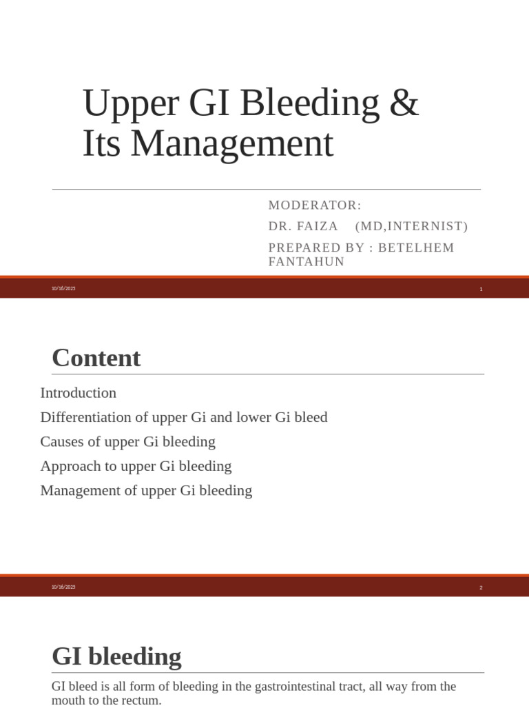 Upper Gi Bleeding &its Management B | PDF | Gastrointestinal Tract ...