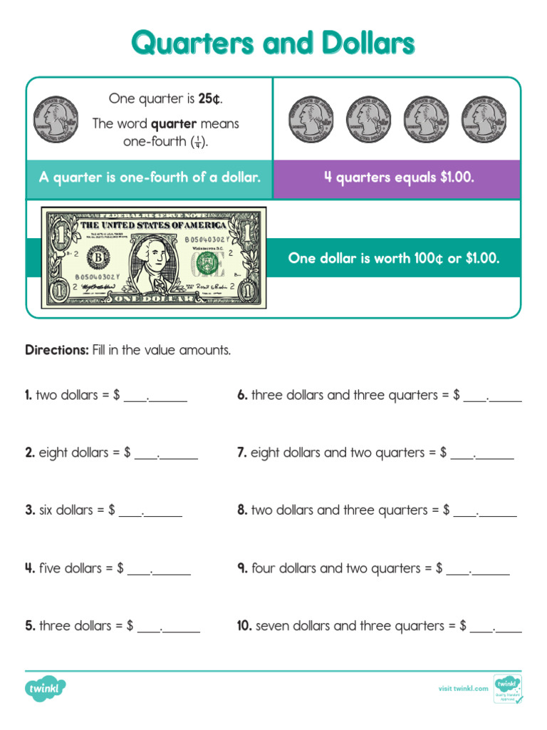 Understanding Quarters and Dollars | PDF