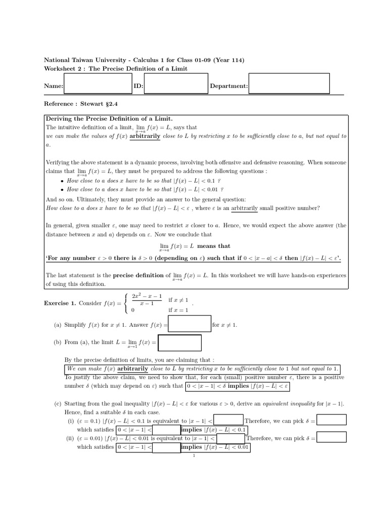 WS2 (GS) The Precise Definition of A Limit | PDF | Mathematics ...
