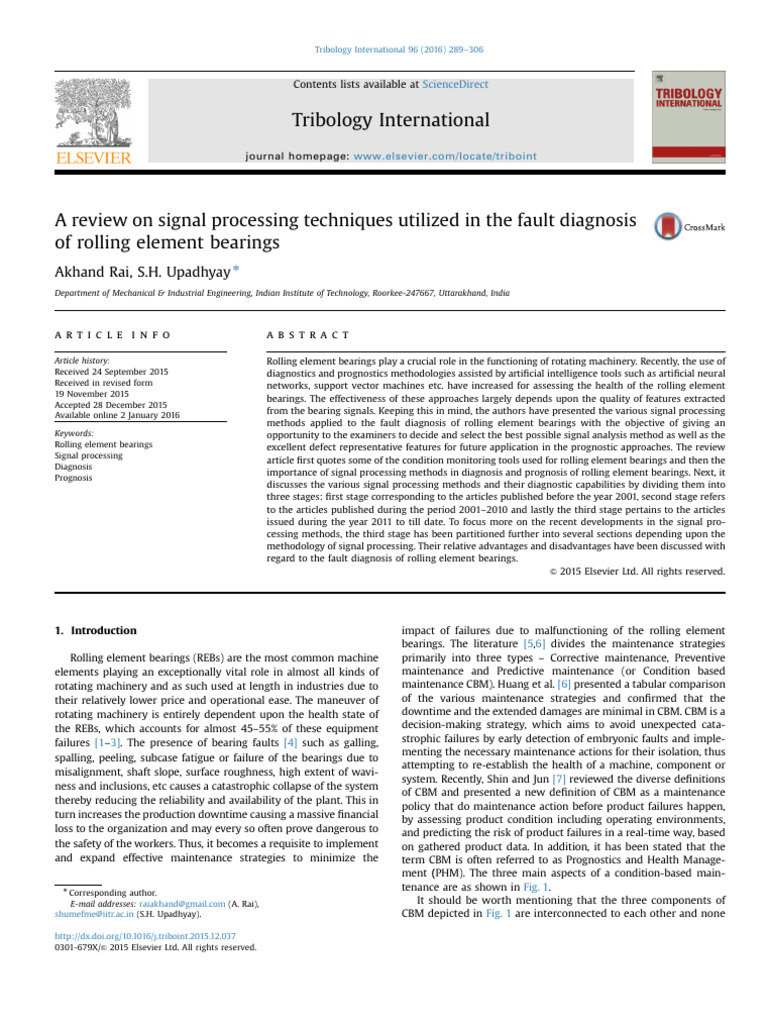 A Review On Signal Processing Techniques Utilized in The 2016 Tribology ...