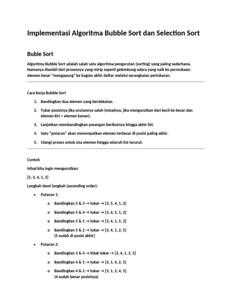 Implementasi Algoritma Bubble Sort Dan Selection Sort | PDF