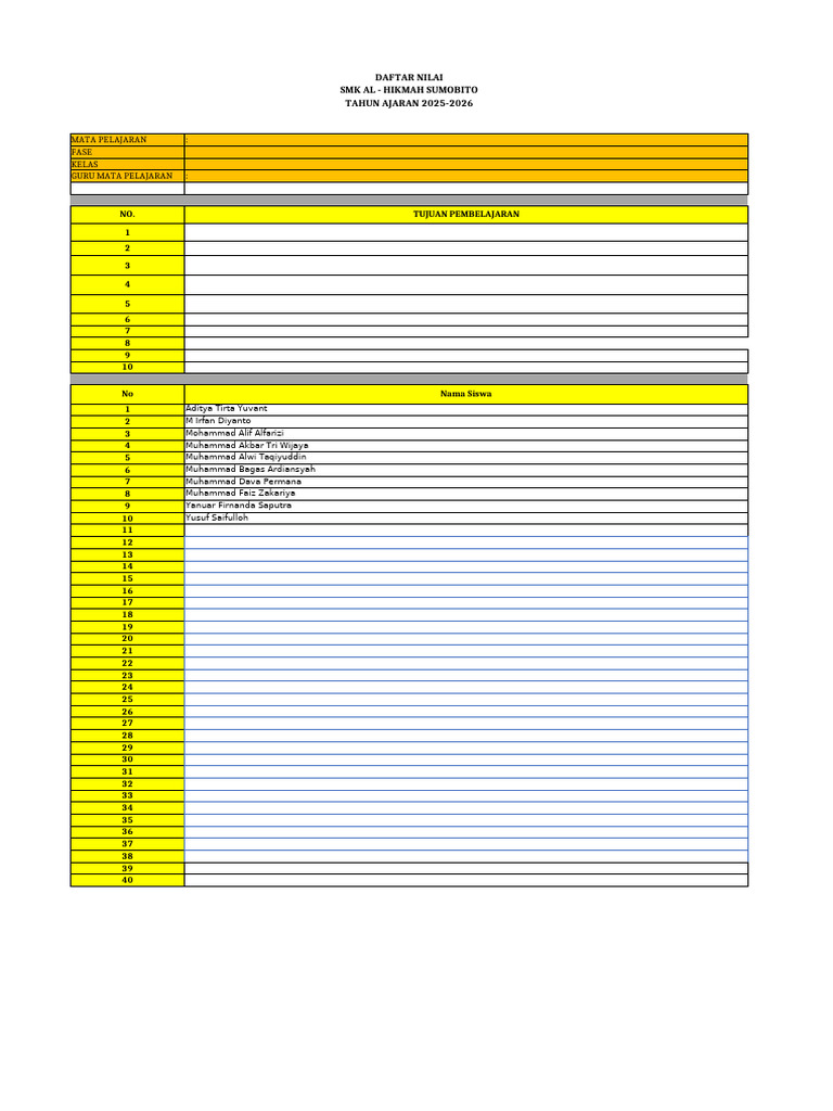 Nilai Guru Mapel X TKR Ikm Ta. 2025-2026 | PDF