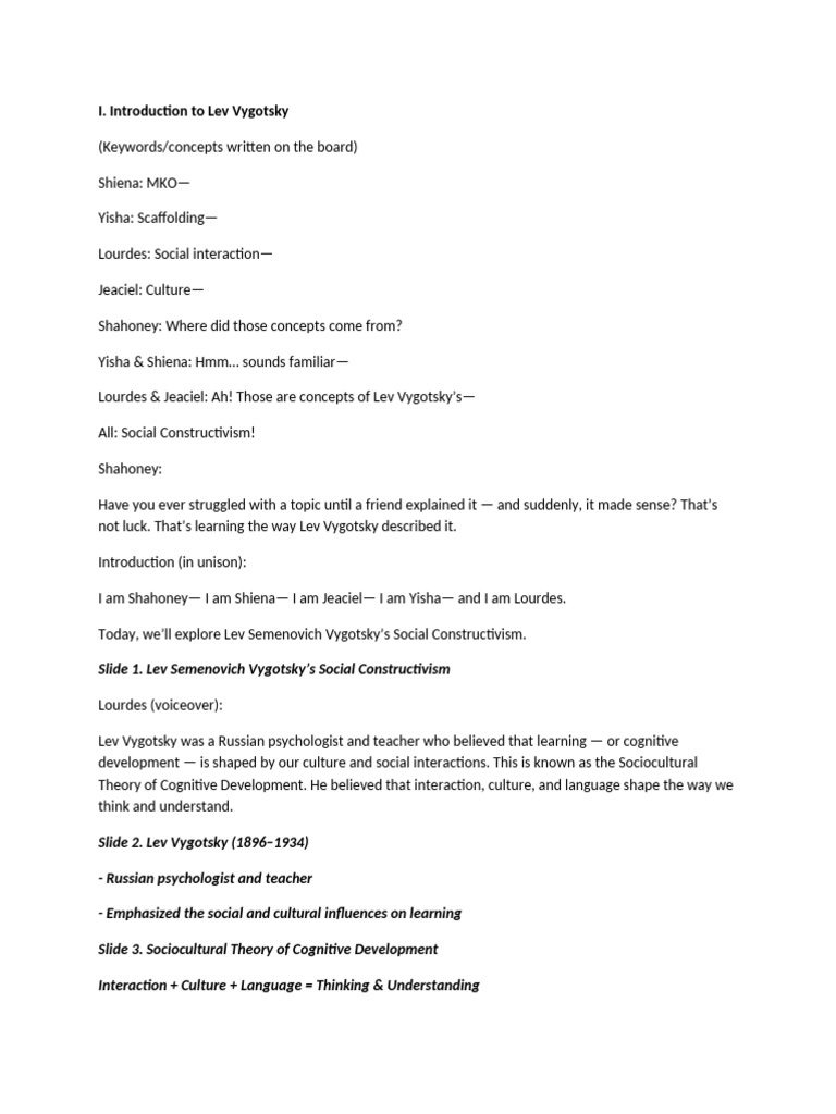Lev Vygotskys Social Constructivism | PDF | Constructivism (Philosophy Of Education) | Behavior ...
