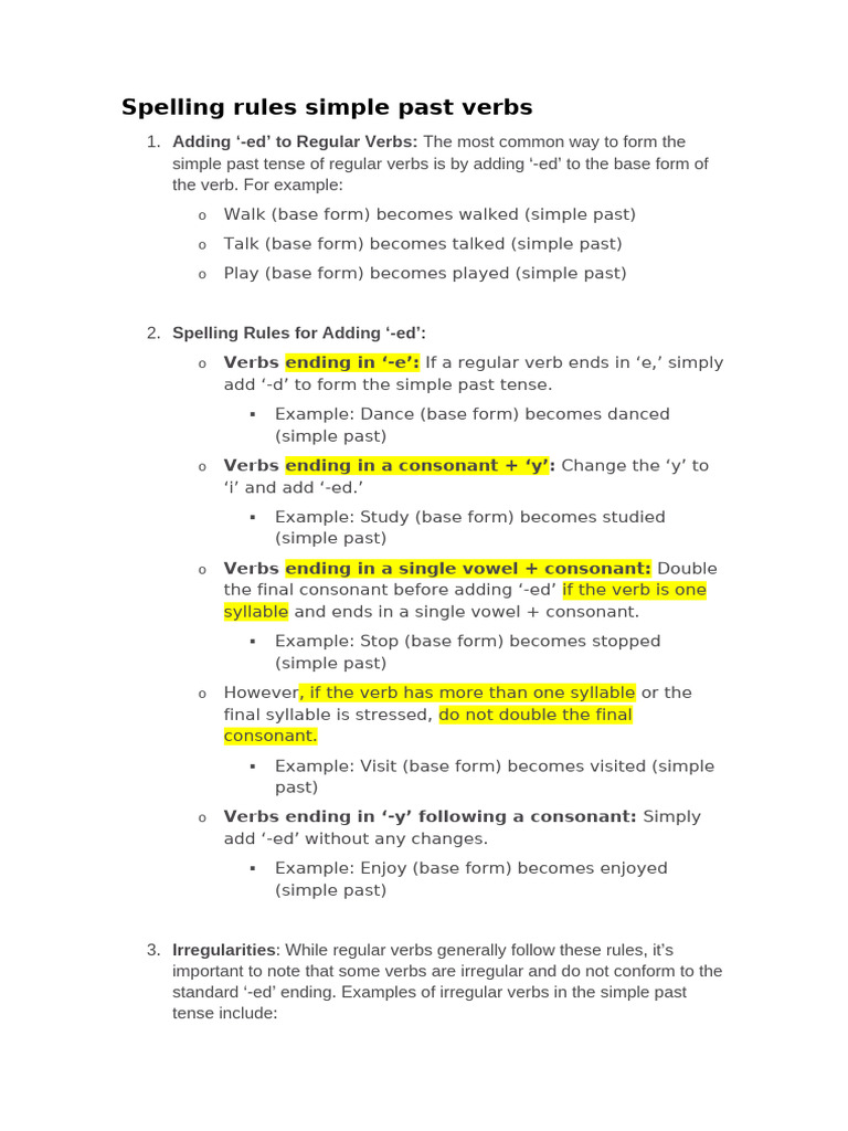 Simple Past Spelling Rules Explained | PDF
