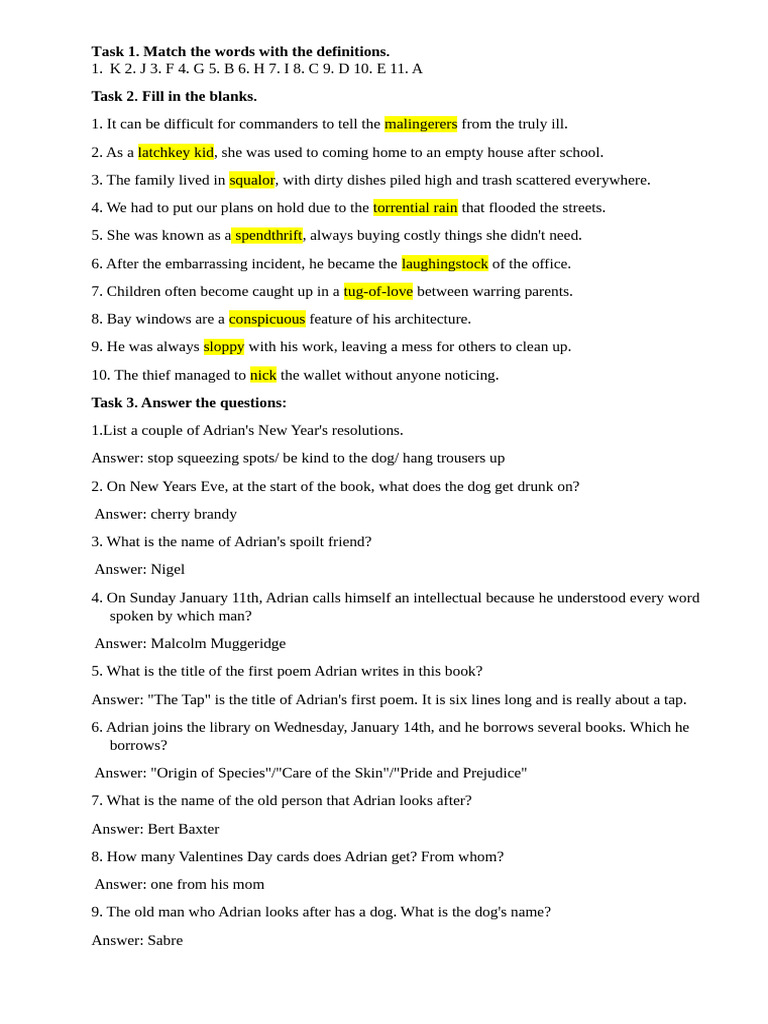 Adrian Mole Keys | PDF