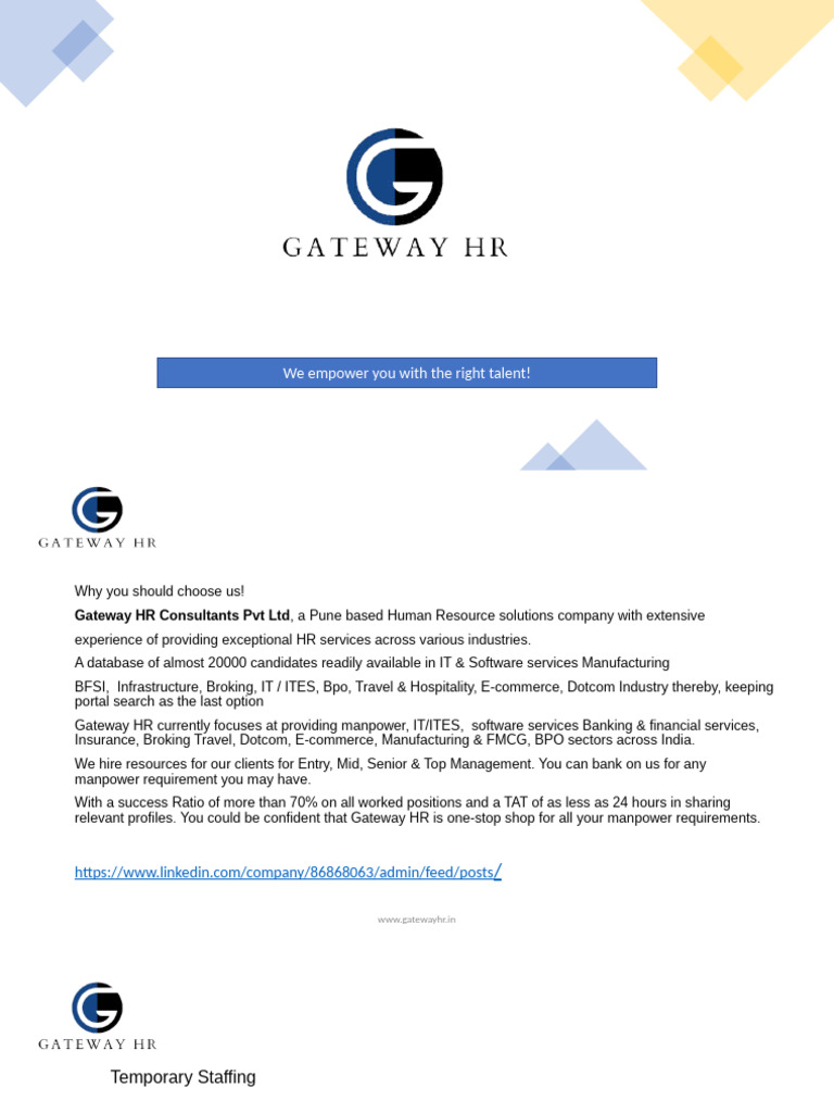 Gateway HR Consultanats Pvt. LTD | PDF | Recruitment | Human Resources