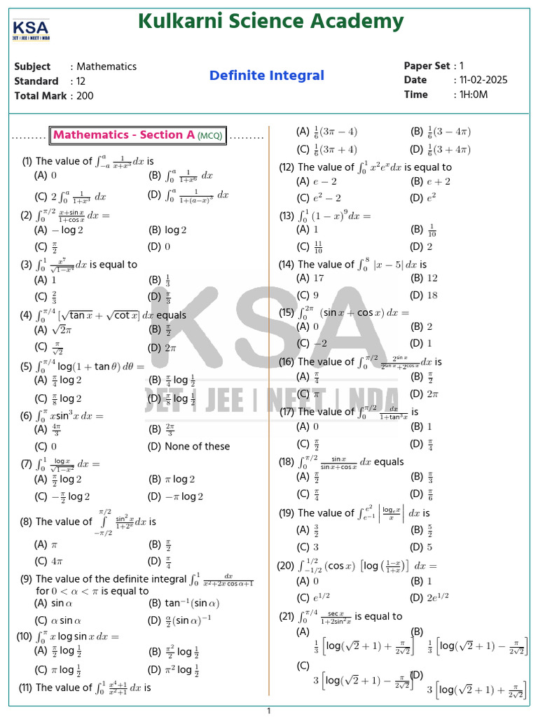Definite Integral 1739247589 | PDF | Discrete Mathematics | Mathematics