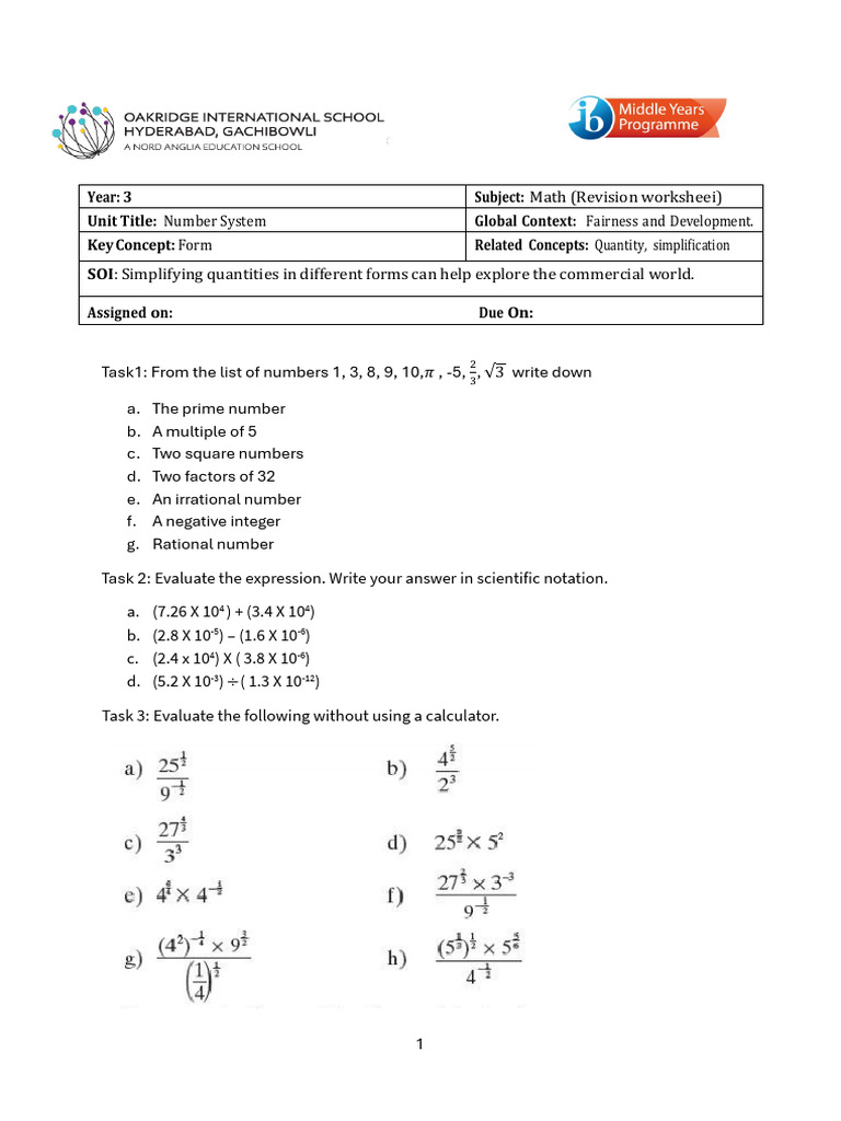 Math Revision Worksheet Tasks | PDF | Interest | Numbers