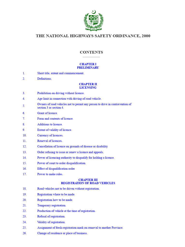 National Highways Safety Ordinance 2000 | PDF | License | Driving