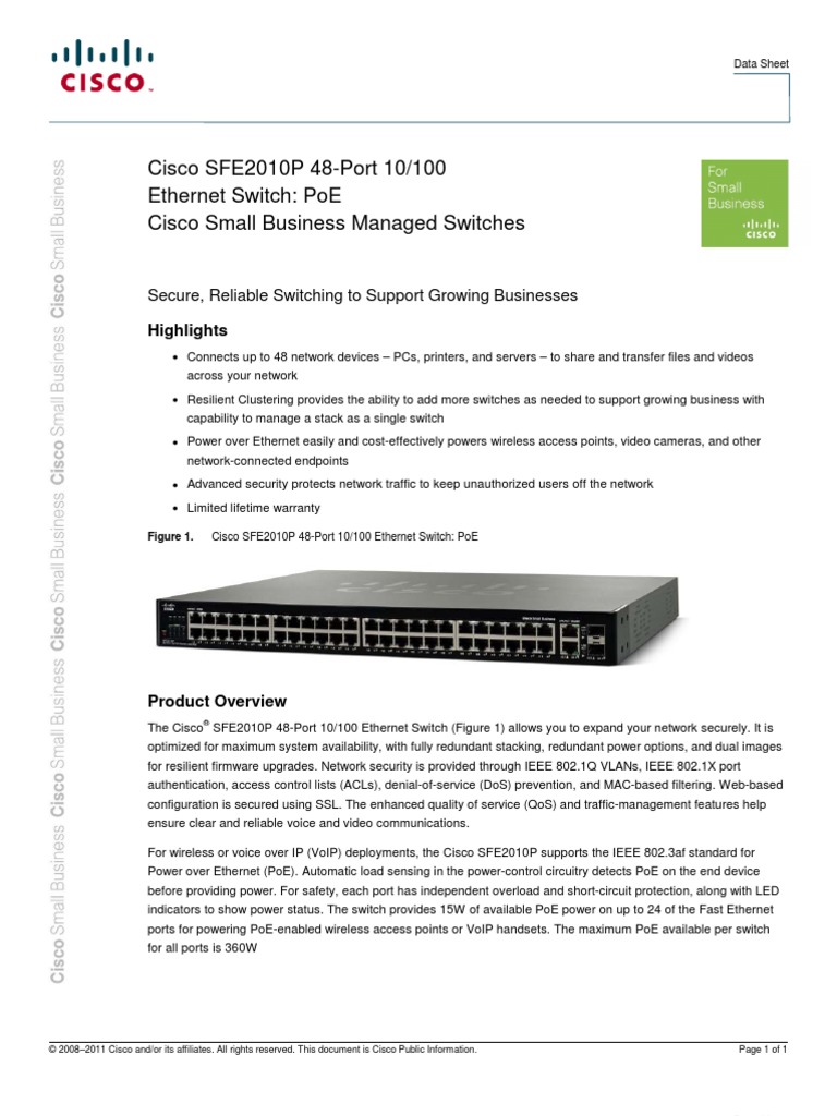CISCO SFE2010P Data Sheet c78-504110 | PDF | I Pv6 | Computer Network