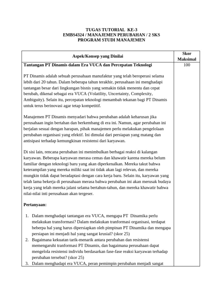 Transformasi PT Dinamis di Era VUCA | PDF