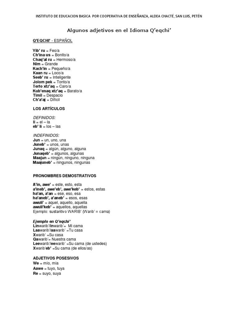 Luis Ho Toc Adjetivos Q'eqchi' | PDF | Adjetivo | Tipología Lingüística