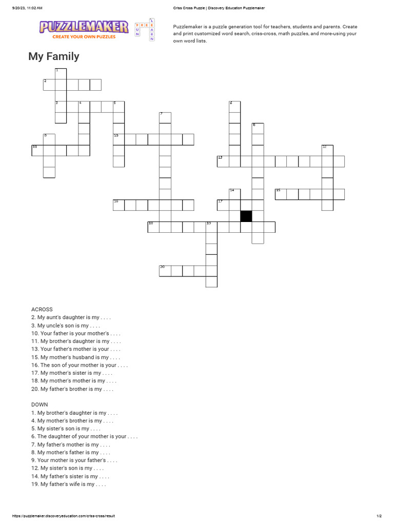 Criss Cross Puzzle - Discovery Education Puzzlemaker | PDF