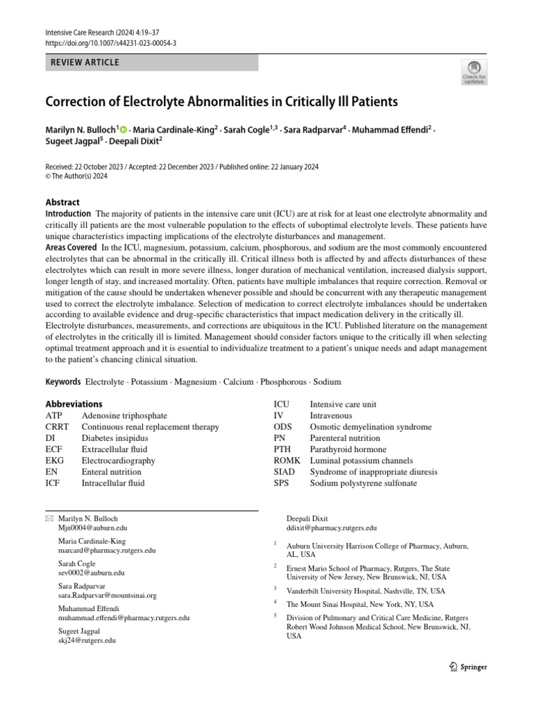 Electrolitos en UCIA) | PDF | Diseases And Disorders | Medical Specialties