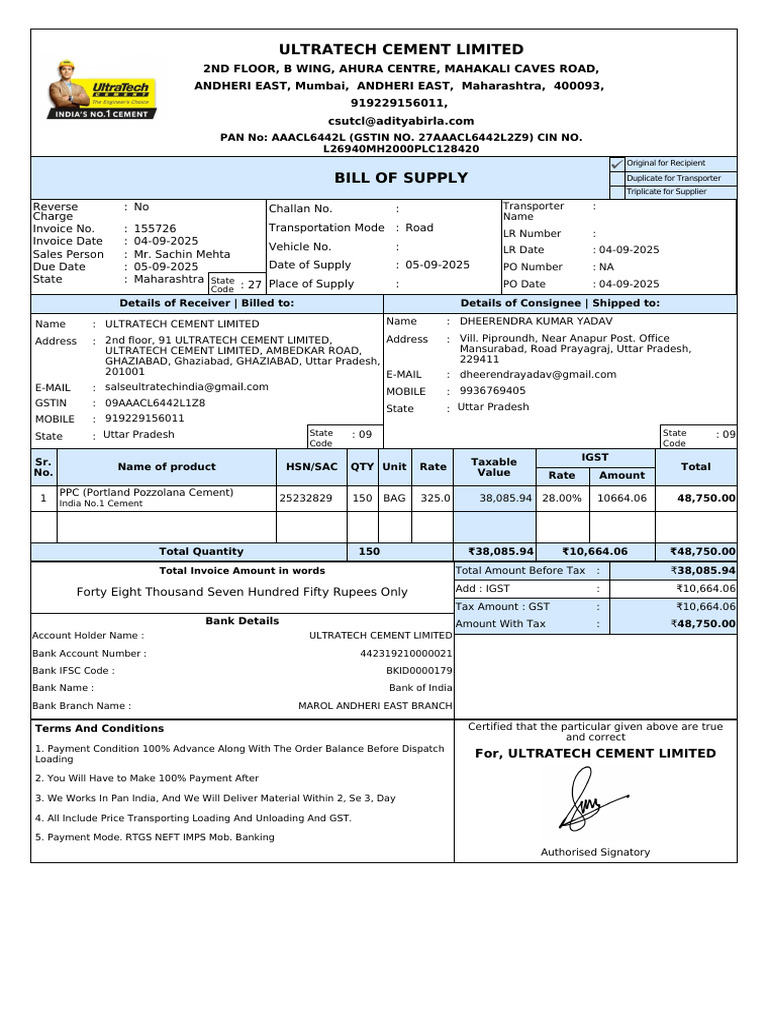 Ultratech Cement Terms and Conditions | PDF | Government Finances | Taxes