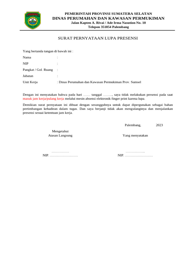 Format Surat Lupa Absen | PDF