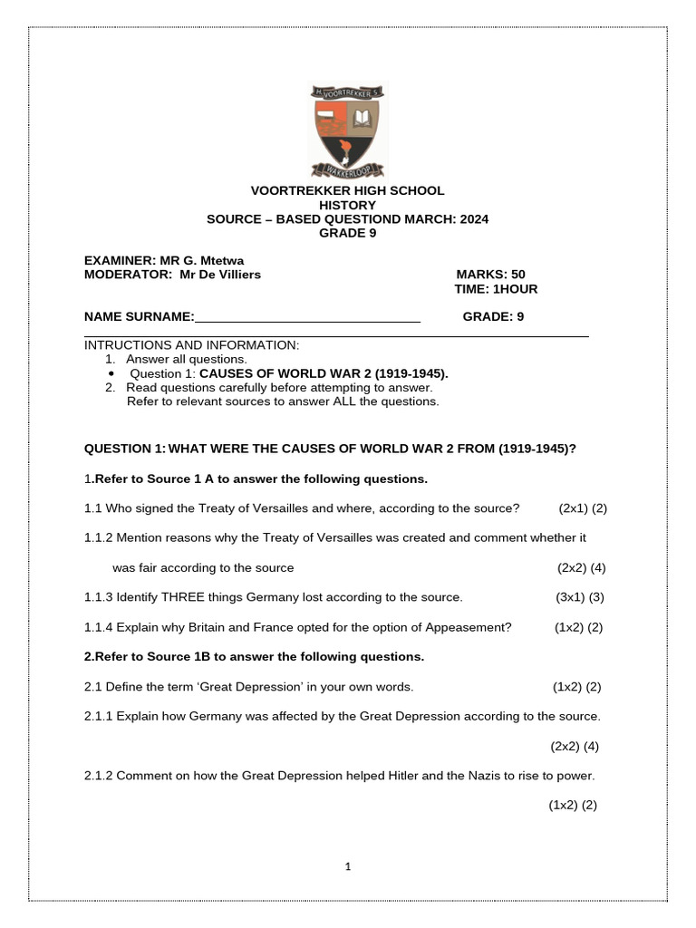 Causes of World War II: Grade 9 Exam Guide | PDF | Nazi Germany ...