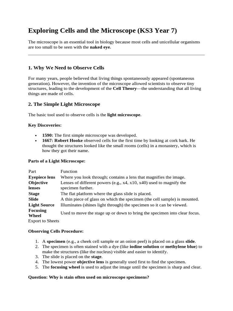 Exploring Cells and The Microscope | PDF | Microscope | Staining