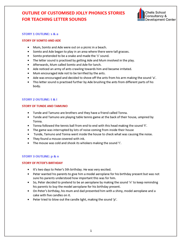 Jolly Phonics Sound Stories Outline | PDF