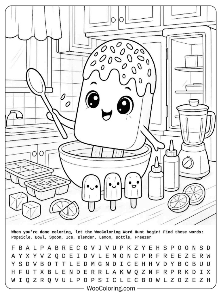 Happy Cute Popsicle Making Ice Lollies Picture To Color | PDF