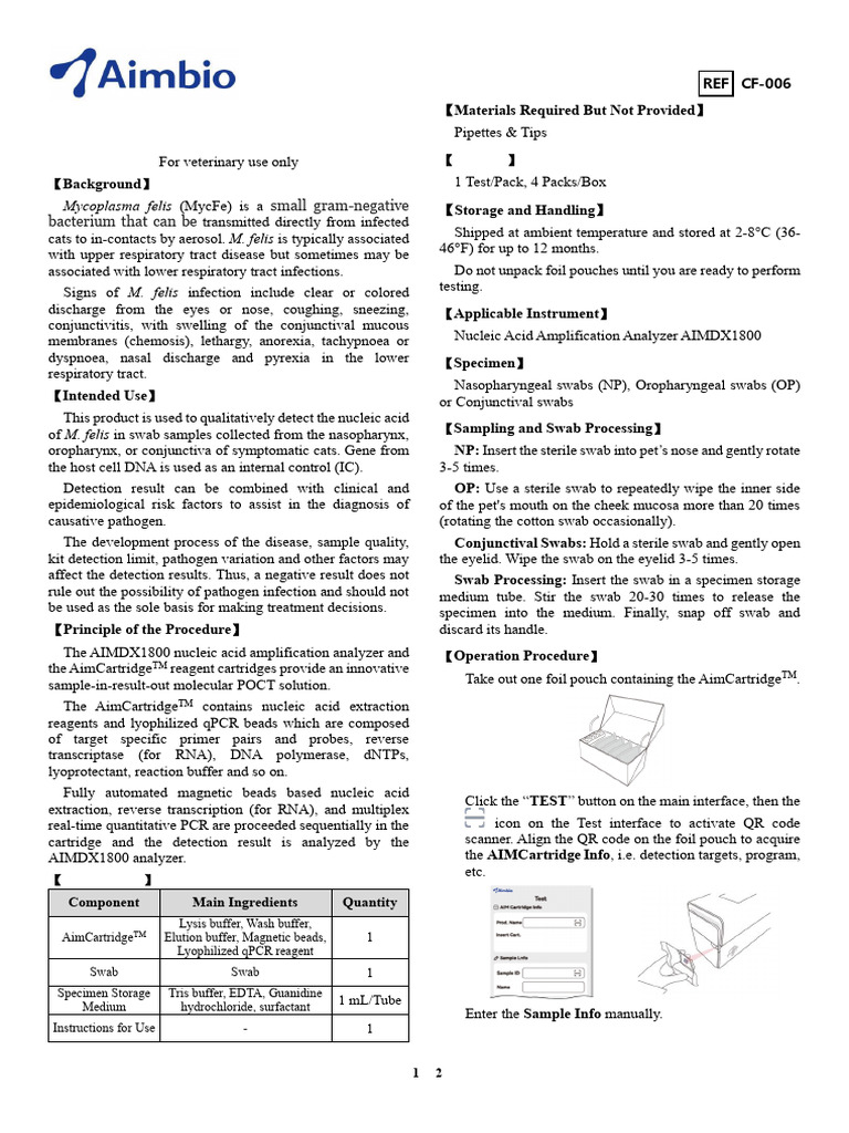 CF-006 - IFU - （猫支原）Feline Mycoplasma Nucleic Acid Detection Kit - Ver1 ...