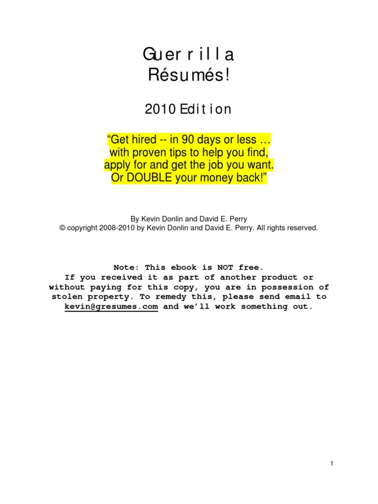 Guerrilla Résumés!: 2010 Edition | PDF | Résumé | Business
