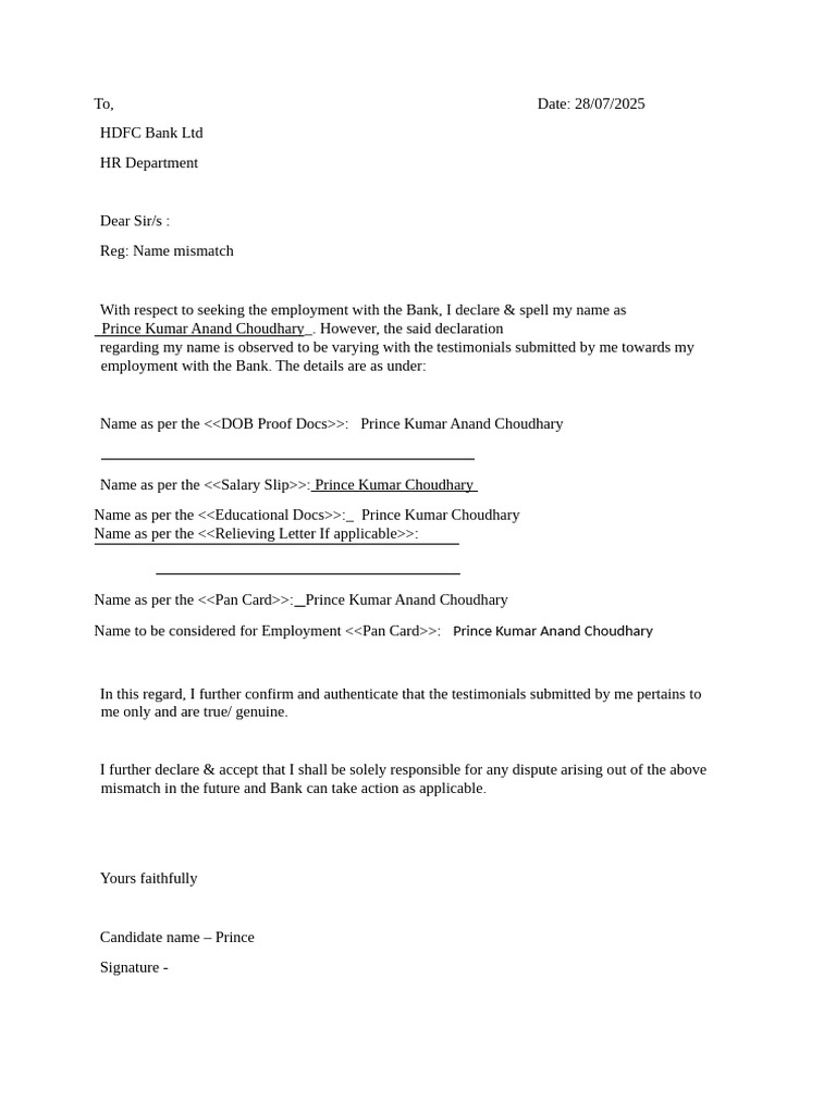 Name Mismatch Form | PDF