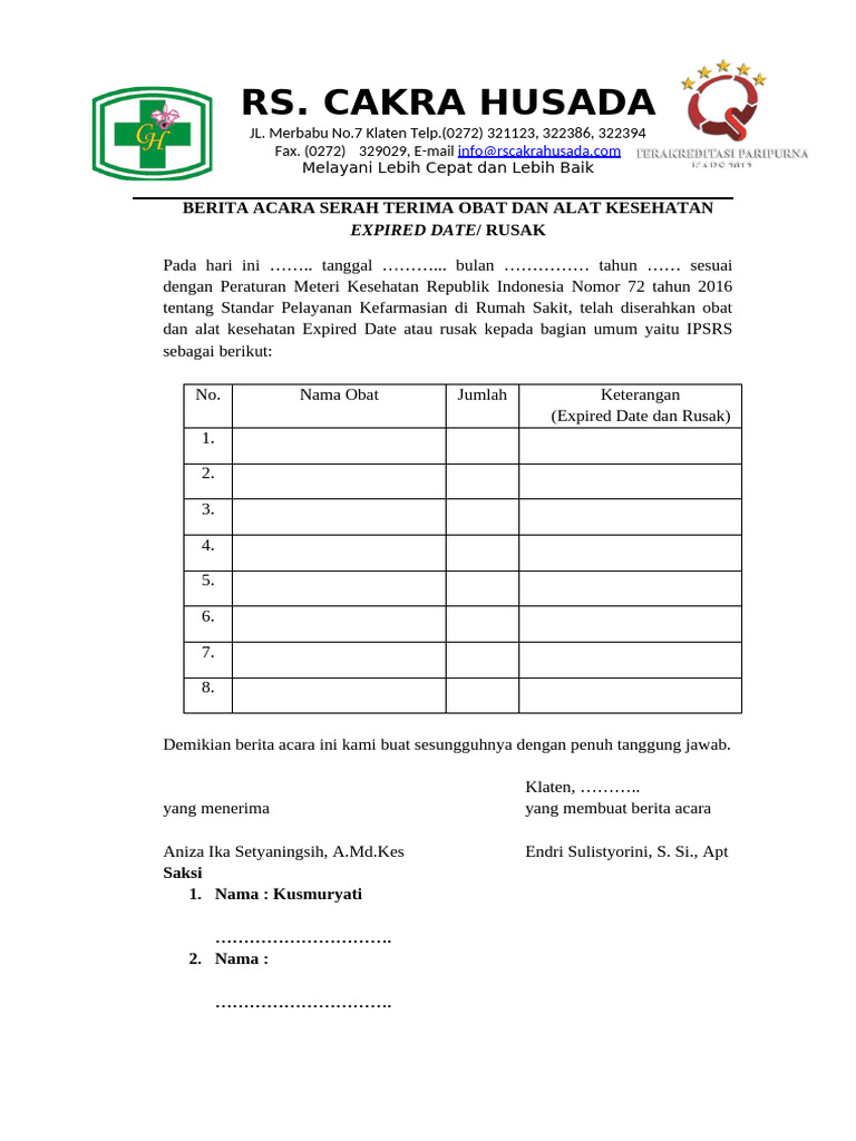 Serah Terima Obat Expired di RS Cakra Husada | PDF