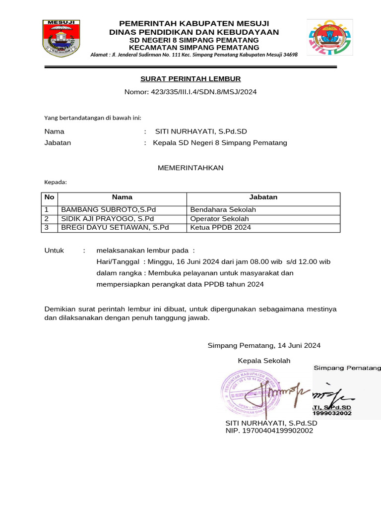 Template Surat Perintah Lembur | PDF