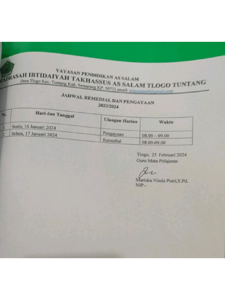 Jadwal Kegiatan Remidi | PDF