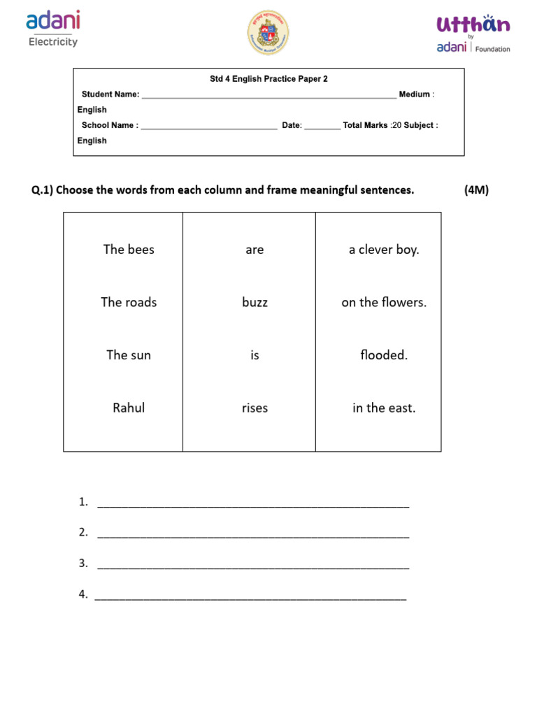 Final Std.4 English (Lang) PP2 (1) | PDF