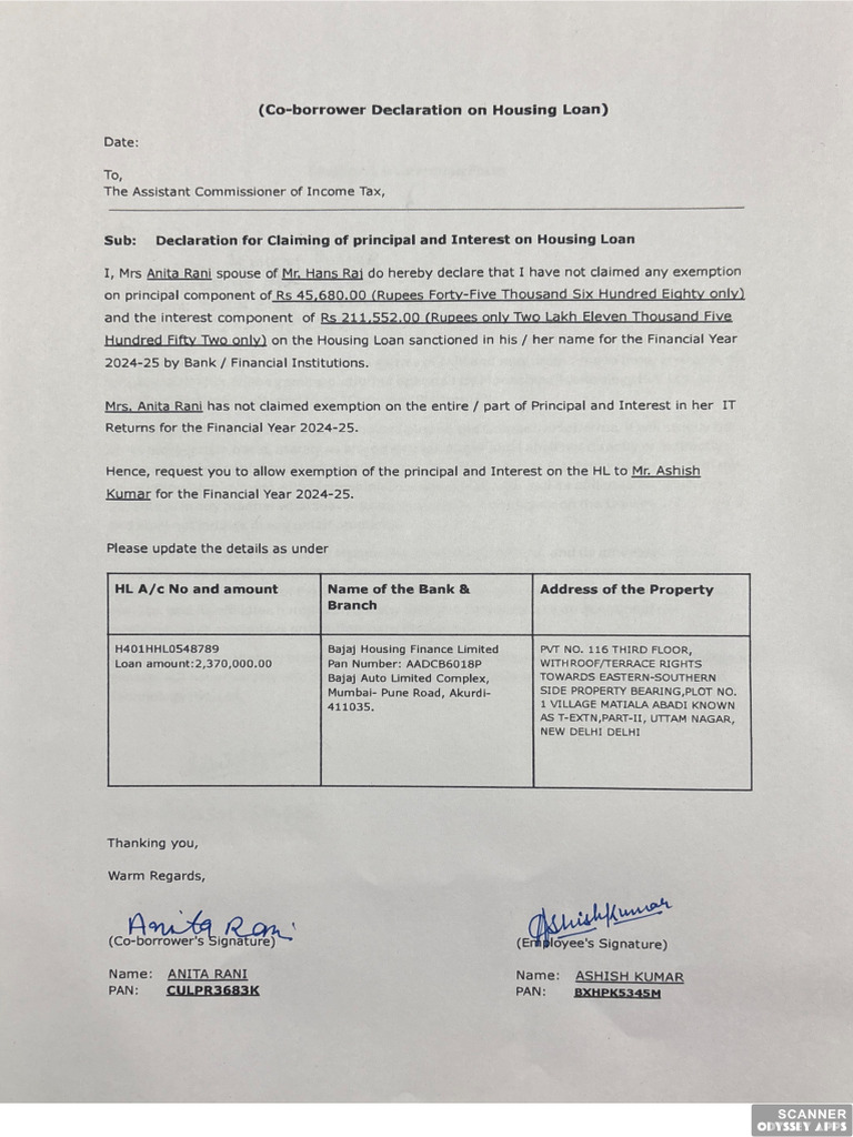 Co-Borrower Declaration On Housing Loan | PDF