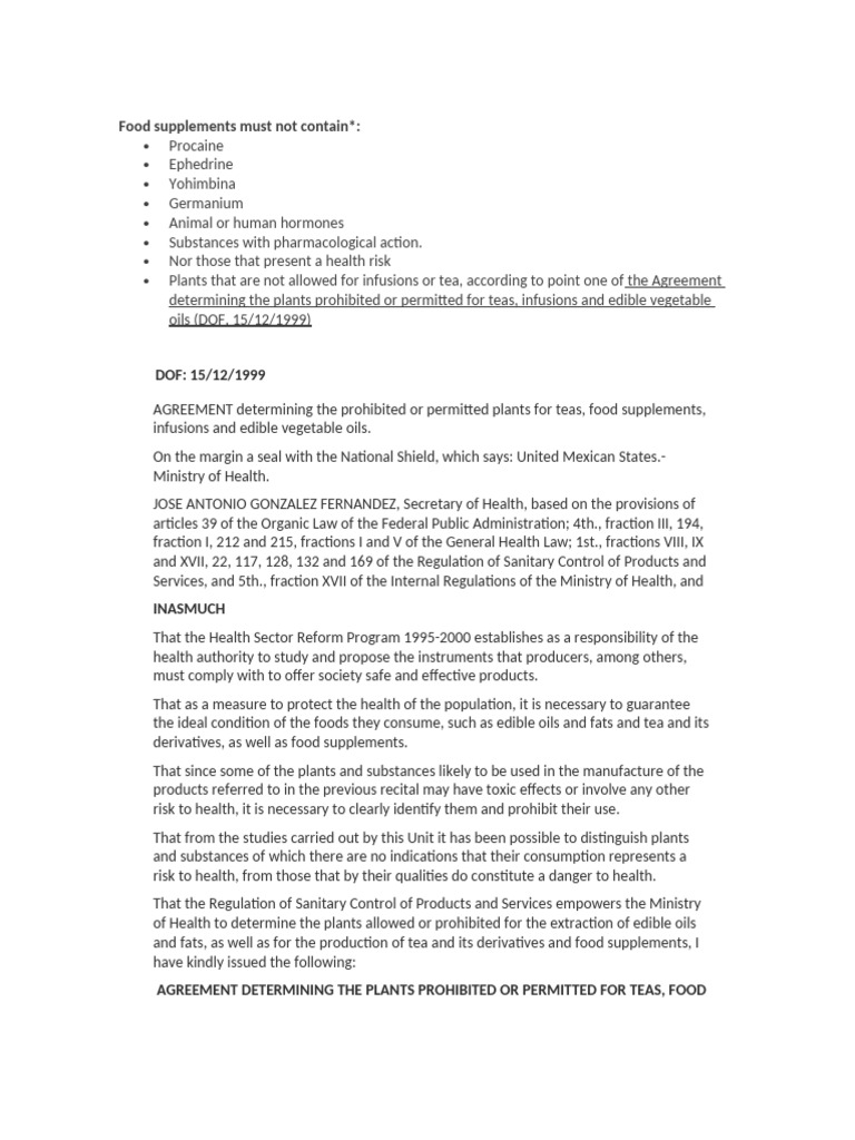 Prohibited Ingredients in Food Supplements | PDF | Rapeseed | Dietary ...