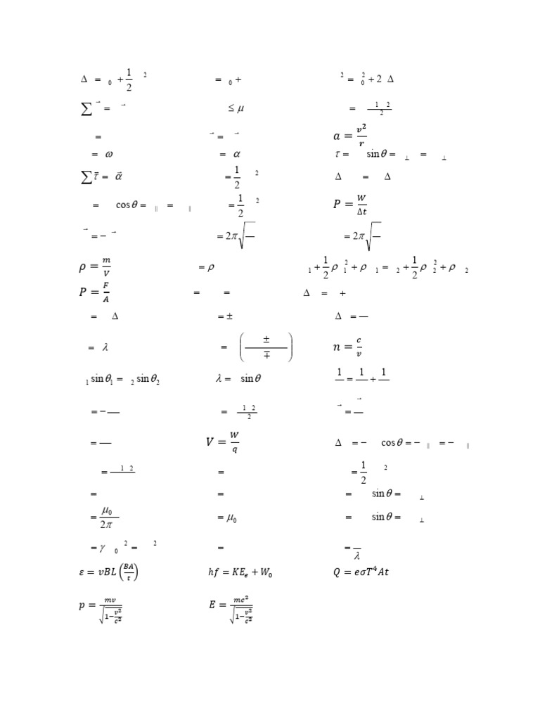 Physics Bowl Formula Sheet | PDF | Classical Geometry | Euclidean Geometry