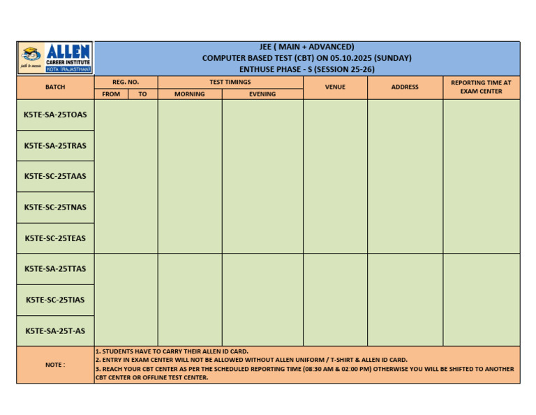 JEE Exam Schedule and Reporting Details | PDF | Academia | Tests