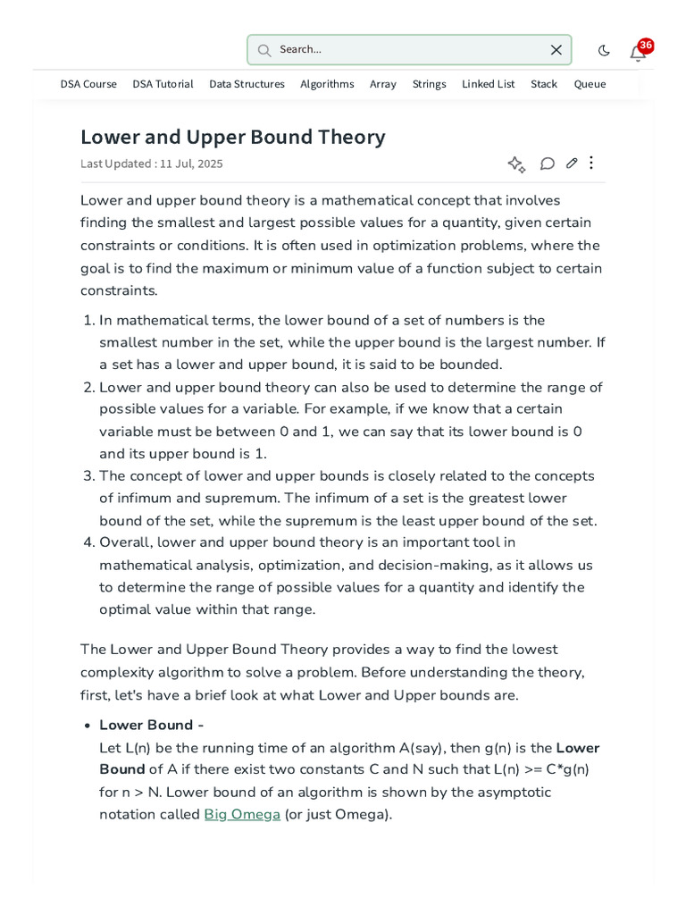 Lower and Upper Bound Theory - GeeksforGeeks | PDF | Time Complexity | Computational Complexity ...