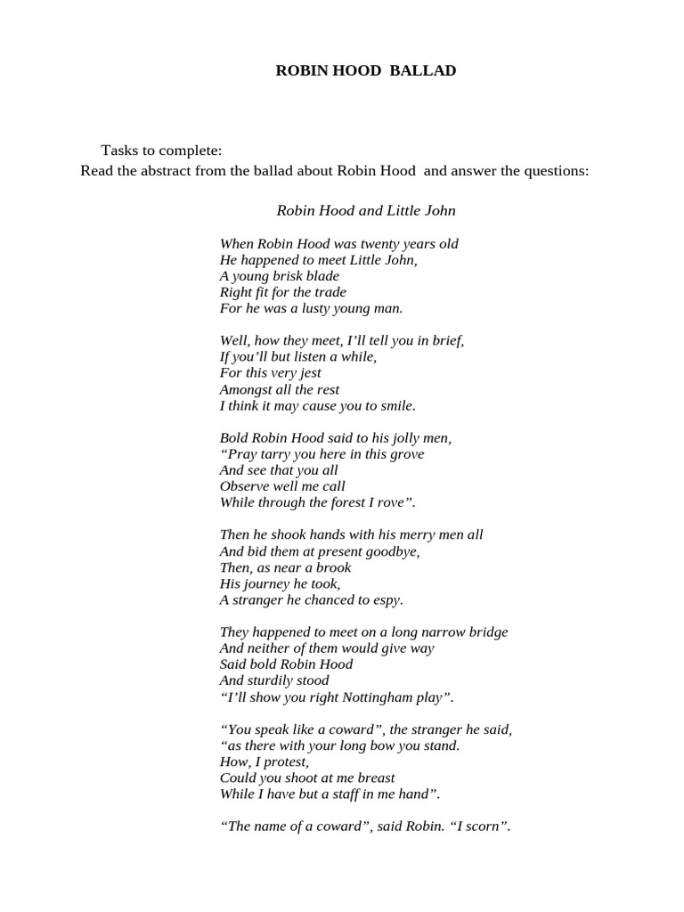Robin Hood and Little John's Encounter | PDF | Robin Hood | King Arthur