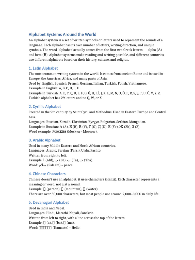 Alphabet Systems Around The World by Ayazhan | PDF | Alphabet | Western ...