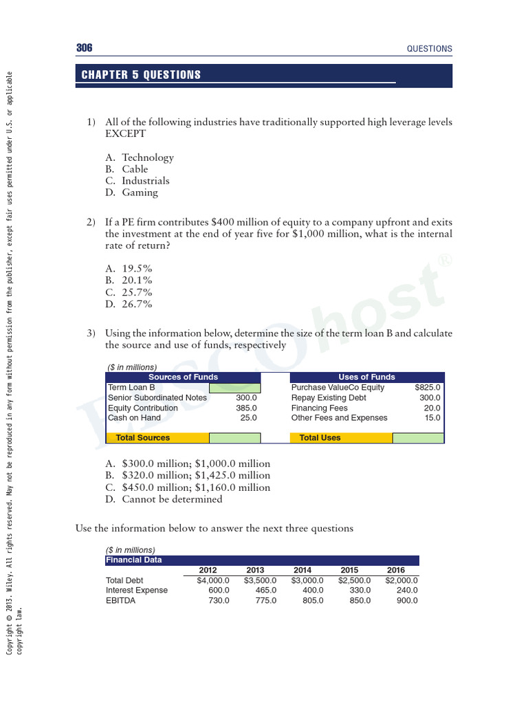 Questions Ch5 LBO Analysis | PDF | Leveraged Buyout | Debt