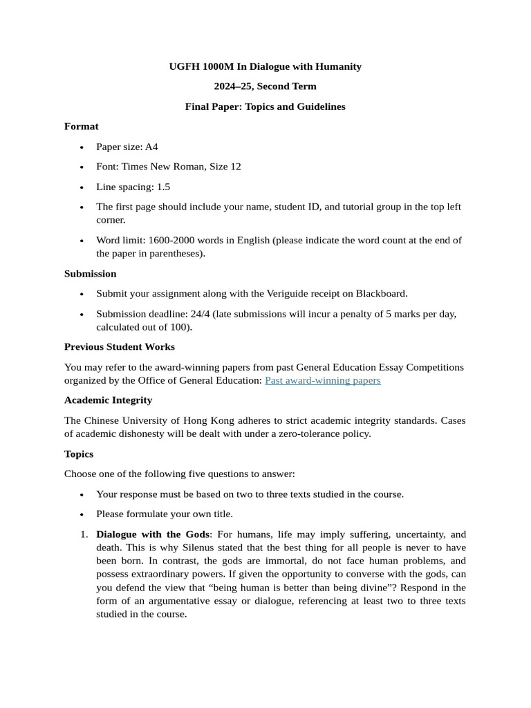 UGFH 1000 Final Paper | PDF | Essays