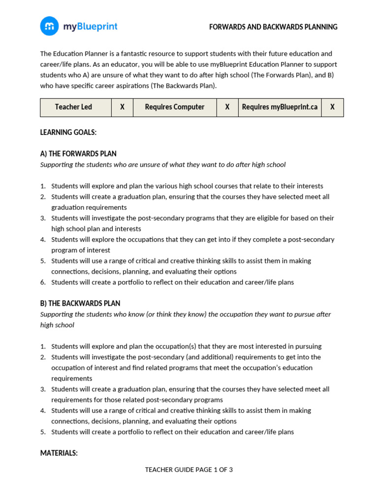 Forwards and Backwards Education Planning | PDF | Teachers | Password