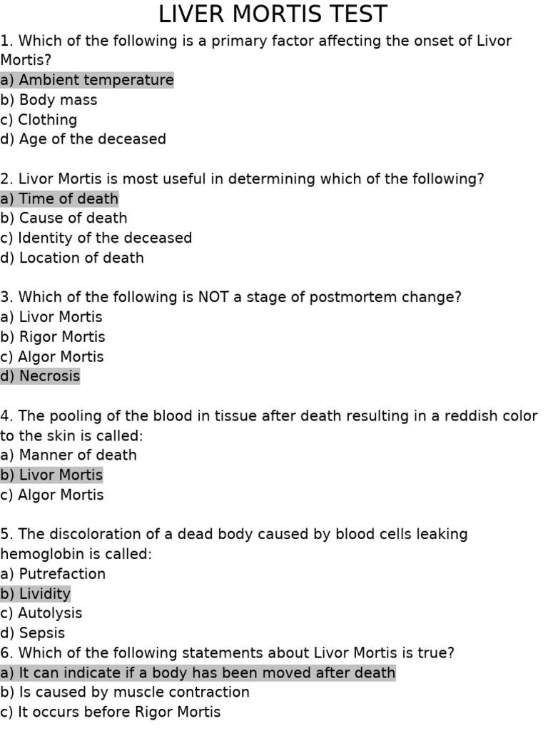Liver Mortis Test-1 | PDF