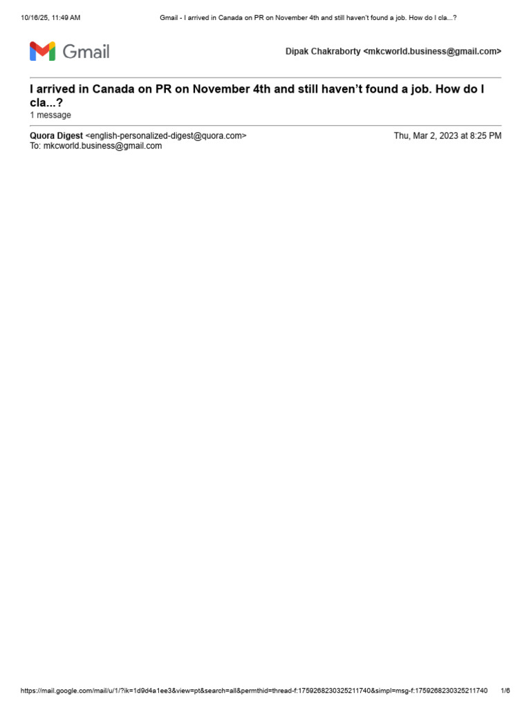 Gmail - I Arrived in Canada On PR On November 4th and Still Haven't ...